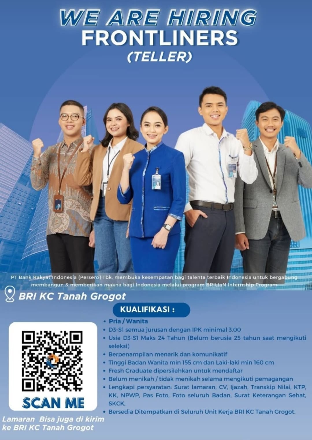 BRI KC Tanah Grogot Buka Lowongan untuk Frontliners (Teller) melalui ...